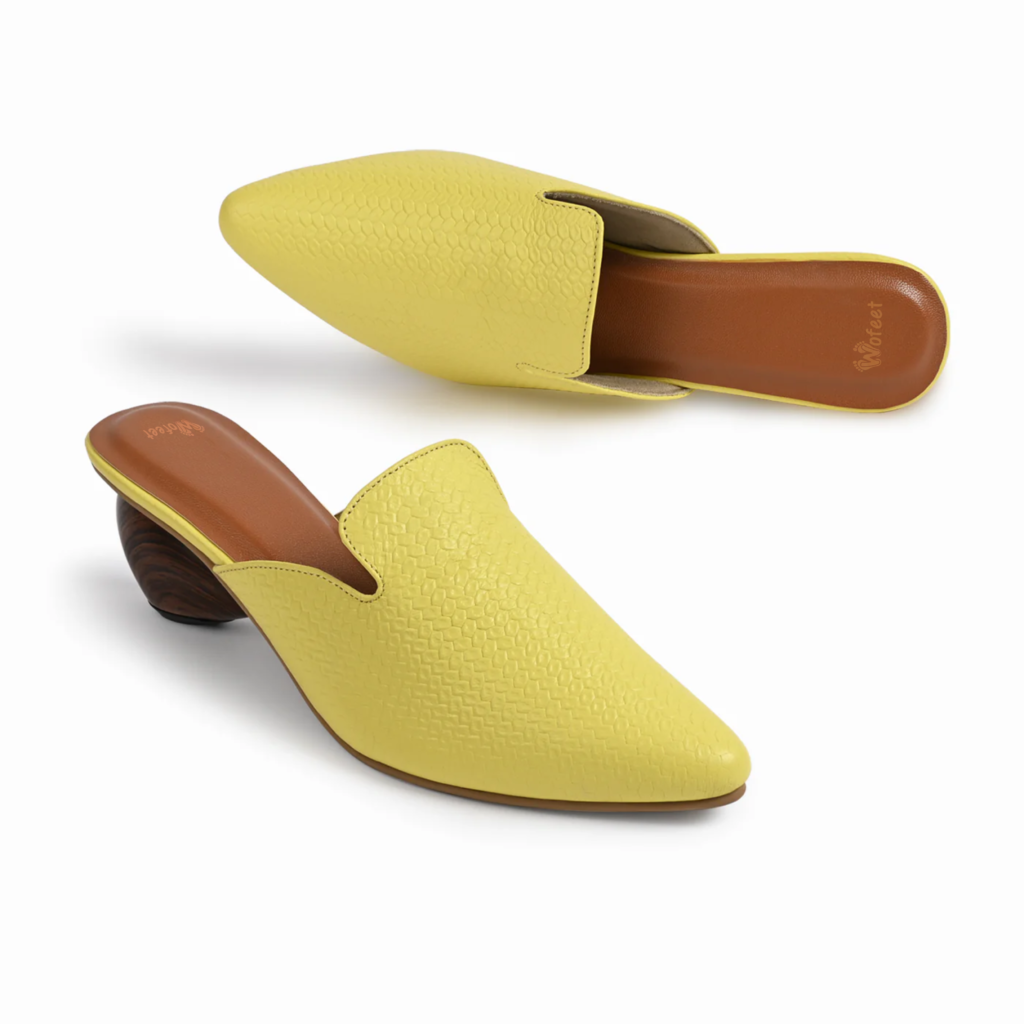 Cobble Yellow Mule Heels For Women - wofeet.in