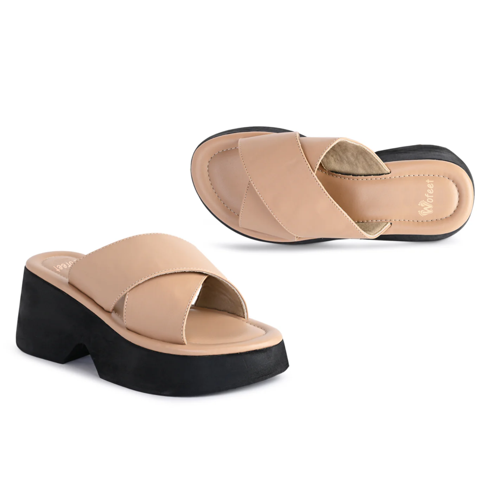 Siena Nude Platform Sandals For Women - wofeet.in